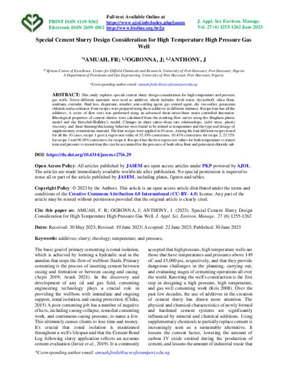 (PDF) Special Cement Slurry Design Consideration for High Temperature ...