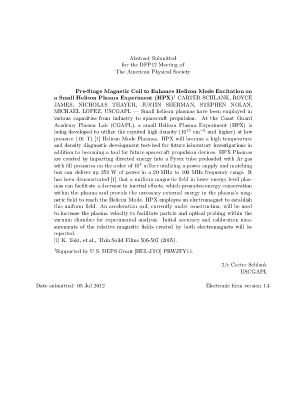 (PDF) Pre-Stage Magnetic Coil to Enhance Helicon Mode Excitation on a ...