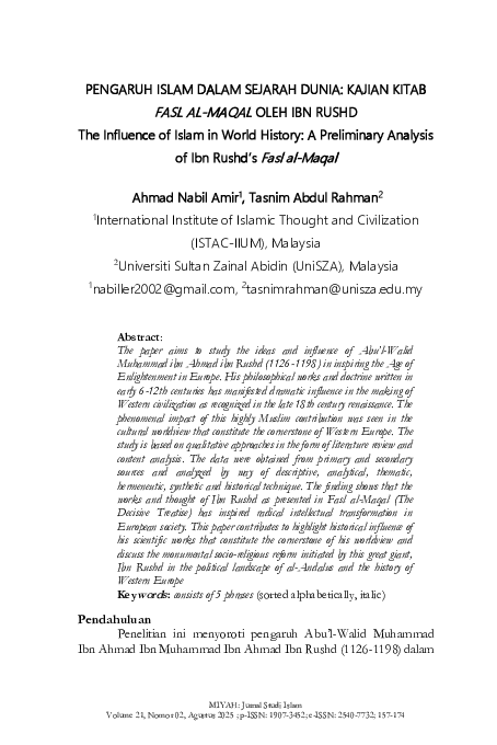 (PDF) The Influence of Islam in World History: A Preliminary Analysis ...