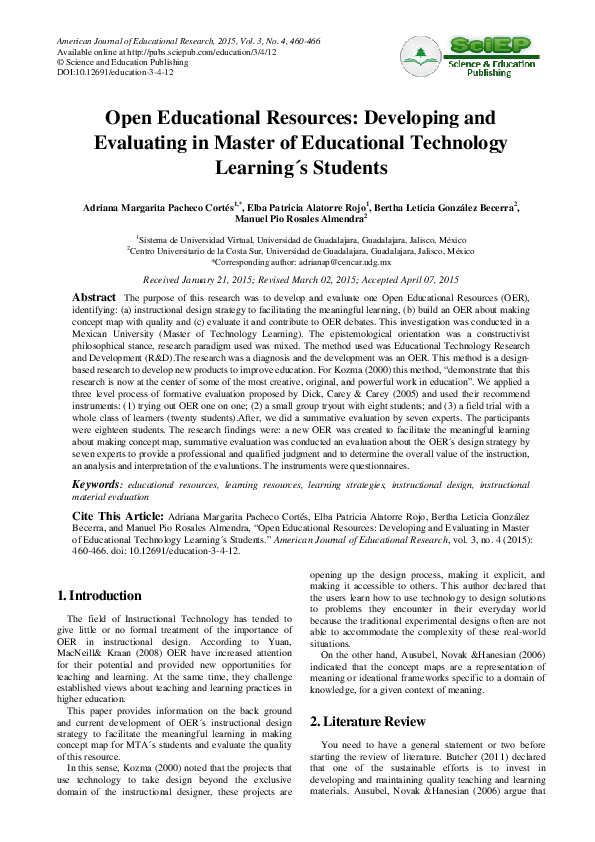 (PDF) Open Educational Resources: Developing and Evaluating in Master ...