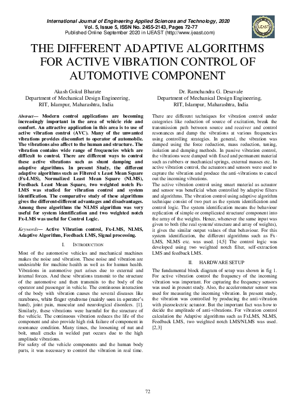 (PDF) The Different Adaptive Algorithms for Active Vibration Control of ...