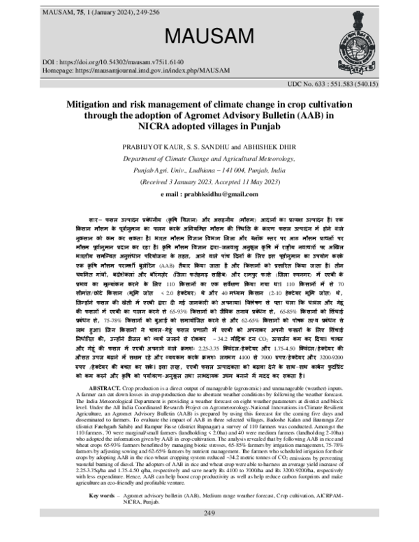 (PDF) Mitigation and risk management of climate change in crop ...