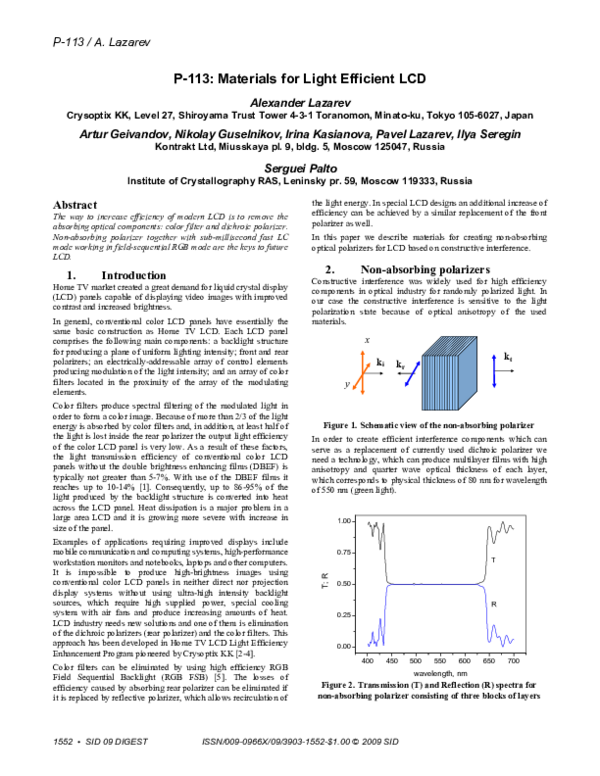 (PDF) P-113: Materials for Light Efficient LCD