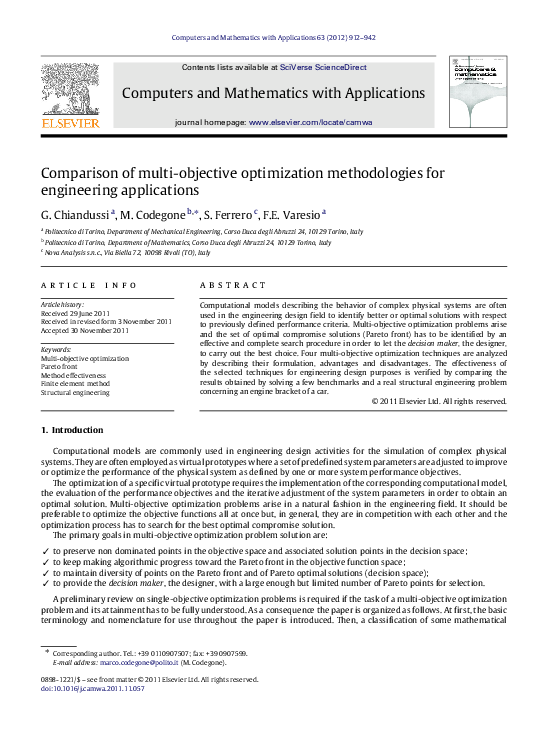 (PDF) Comparison of multi-objective optimization methodologies for ...