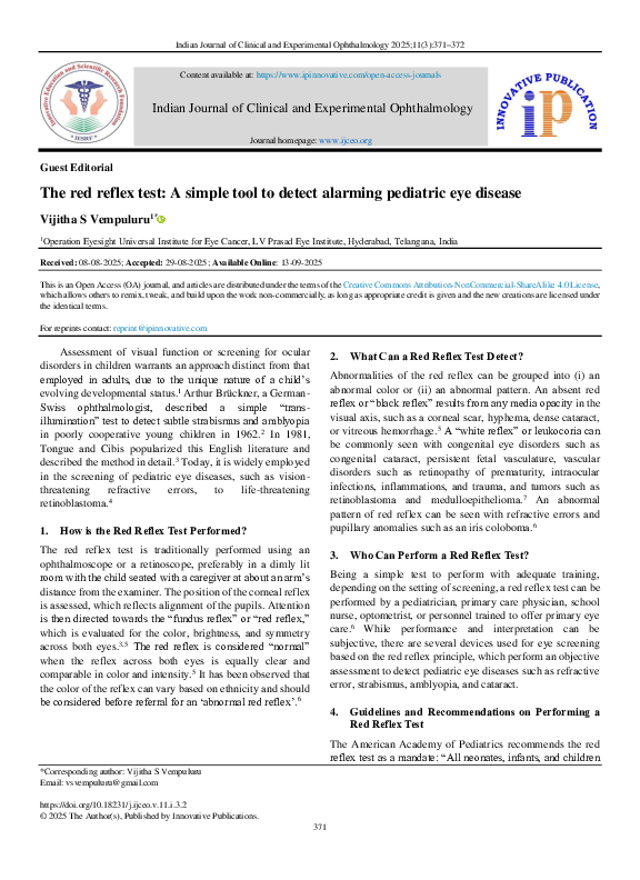 (PDF) The red reflex test: A simple tool to detect alarming pediatric ...