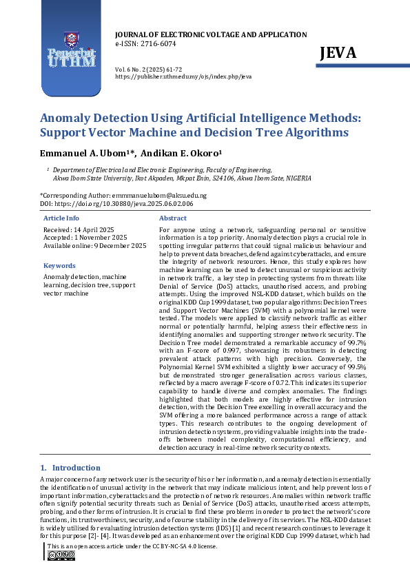 (PDF) Anomaly Detection Using Artificial Intelligence Methods: Support Vector Machine and ...