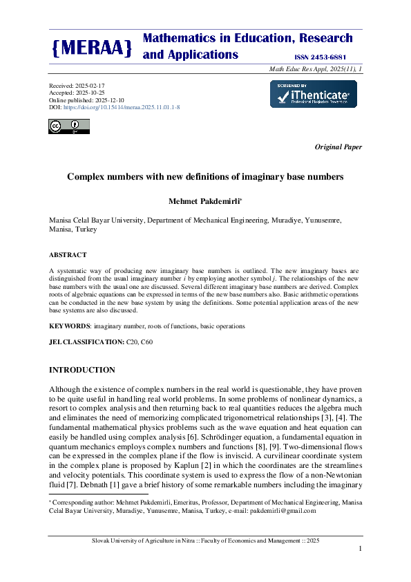 (PDF) Complex numbers with new definitions of imaginary base numbers