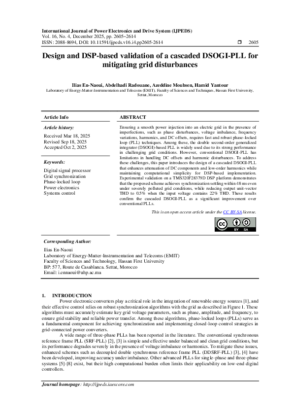 (PDF) Design and DSP-based validation of a cascaded DSOGI-PLL for ...
