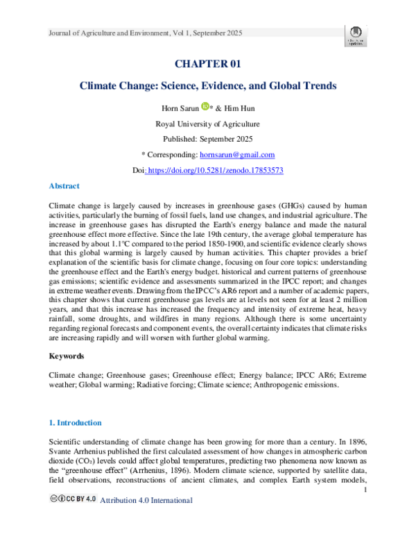 (PDF) Climate Change: Science, Evidence, and Global Trends