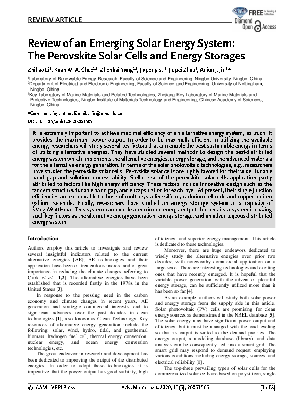(PDF) Review of an Emerging Solar Energy System: The Perovskite Solar ...