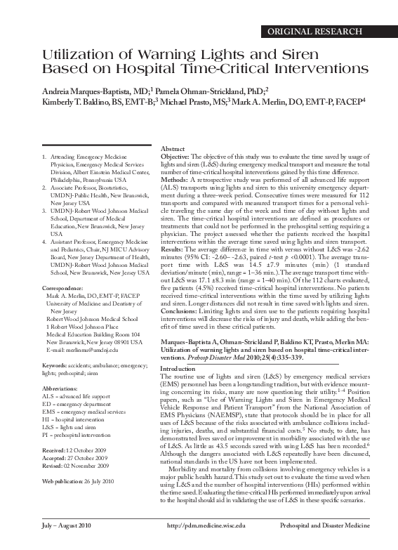 (PDF) Utilization of Warning Lights and Siren Based on Hospital Time ...