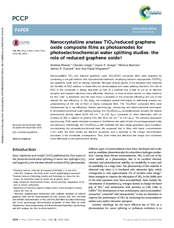 (PDF) Nanocrystalline anatase TiO2/reduced graphene oxide composite ...