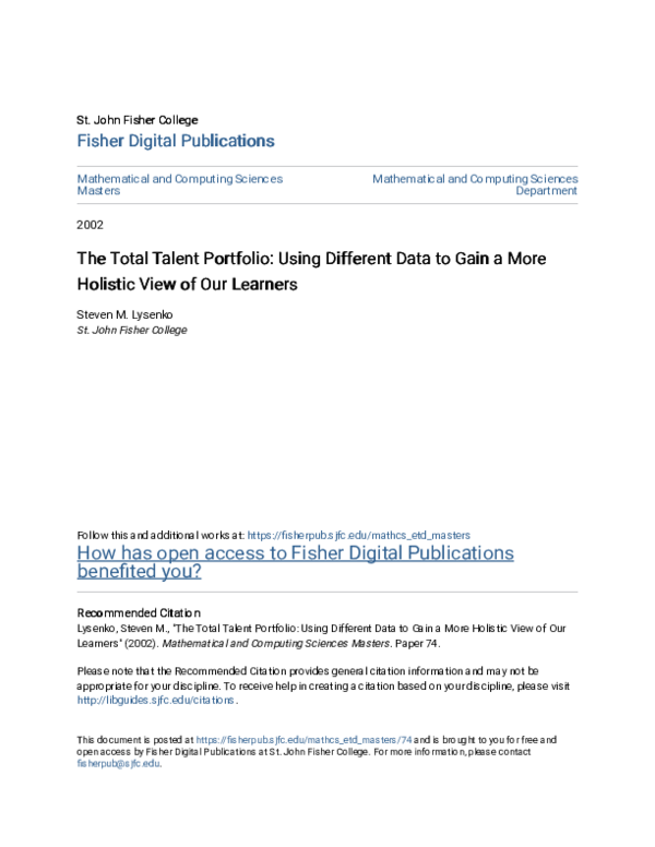 (PDF) The Total Talent Portfolio: Using Different Data to Gain a More ...