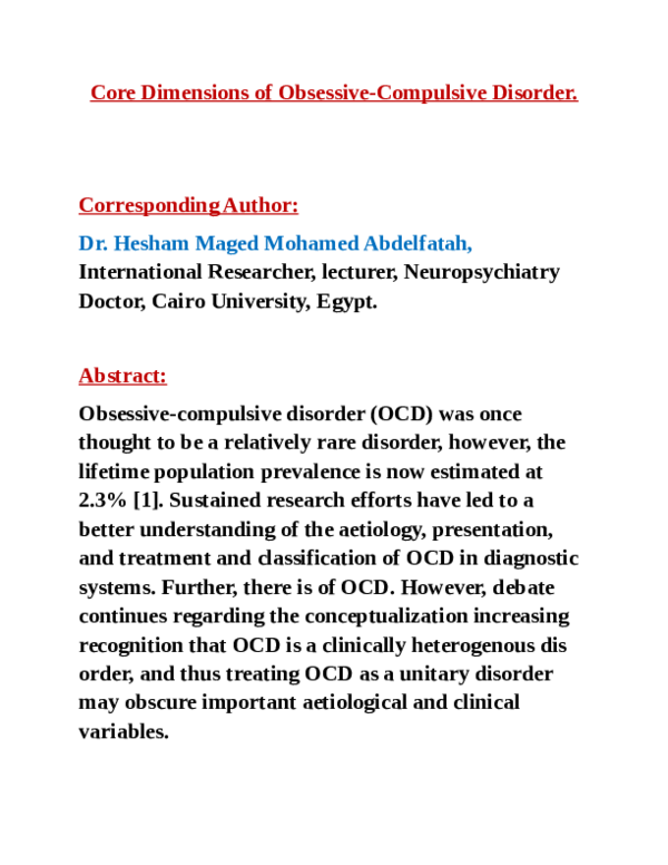 (PDF) Core Dimensions of Obsessive-Compulsive Disorder.