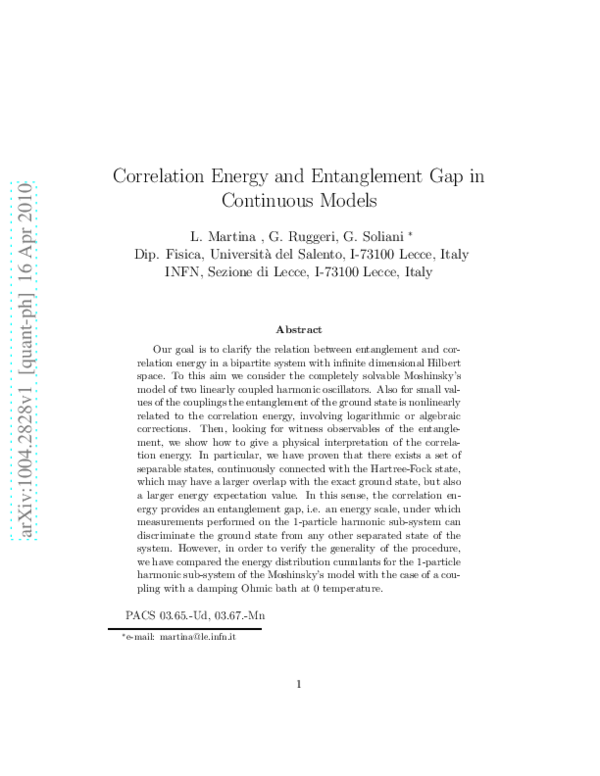 (PDF) Correlation Energy and Entanglement Gap in Continuous Models