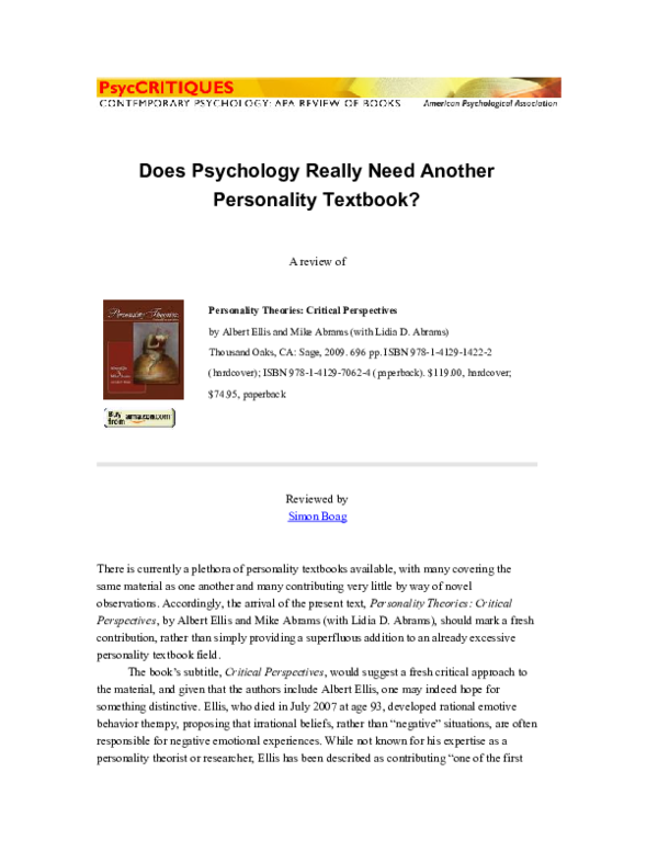 (PDF) Does psychology really need another personality textbook? | Simon ...
