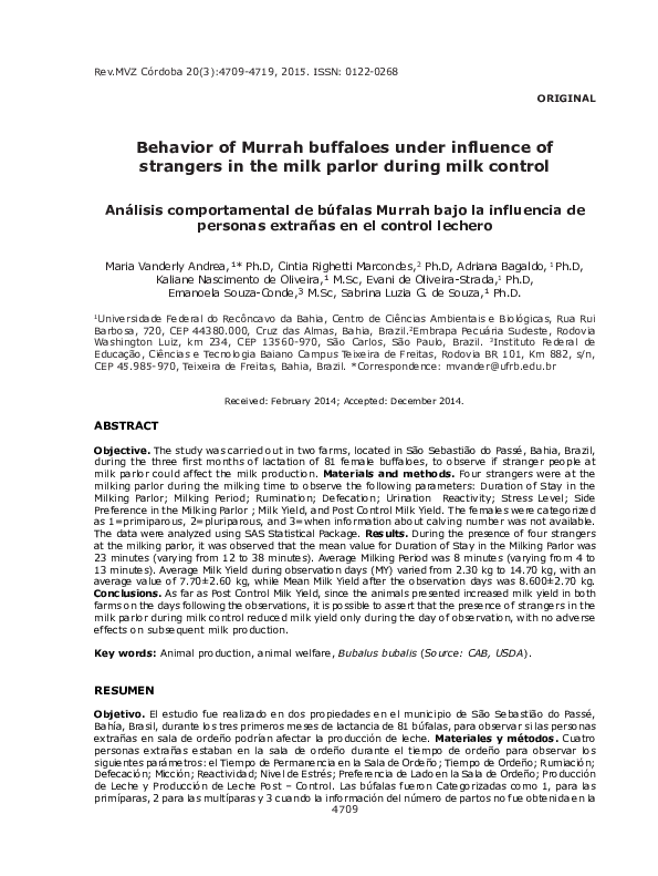 (PDF) Behavior of Murrah buffaloes under influence of strangers in the ...