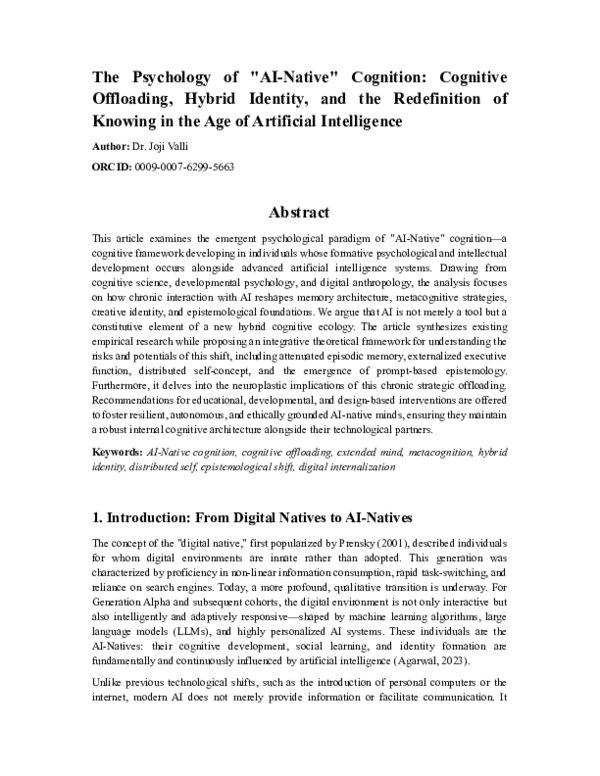 (PDF) The Psychology of "AI-Native" Cognition: Cognitive Offloading ...