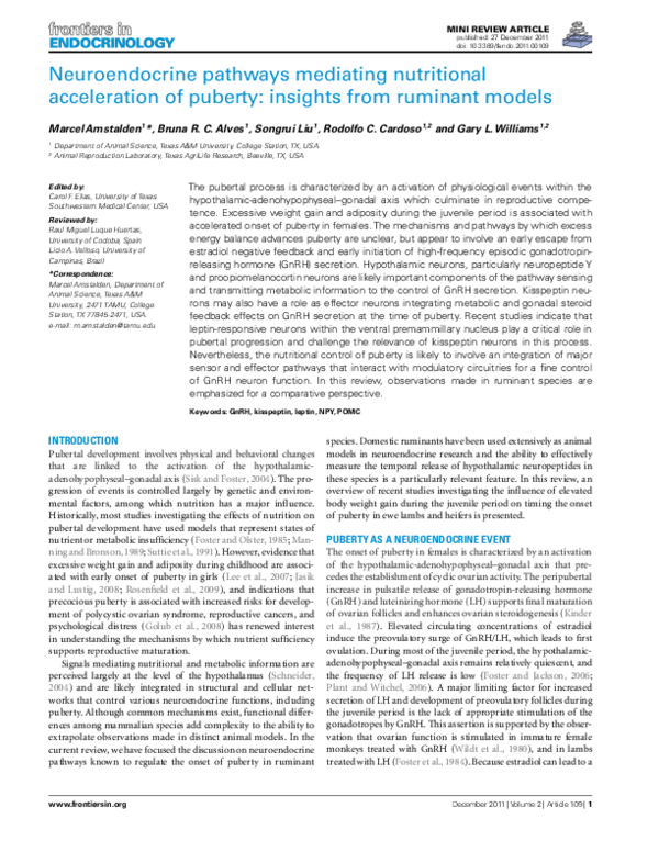 (PDF) Neuroendocrine Pathways Mediating Nutritional Acceleration of ...