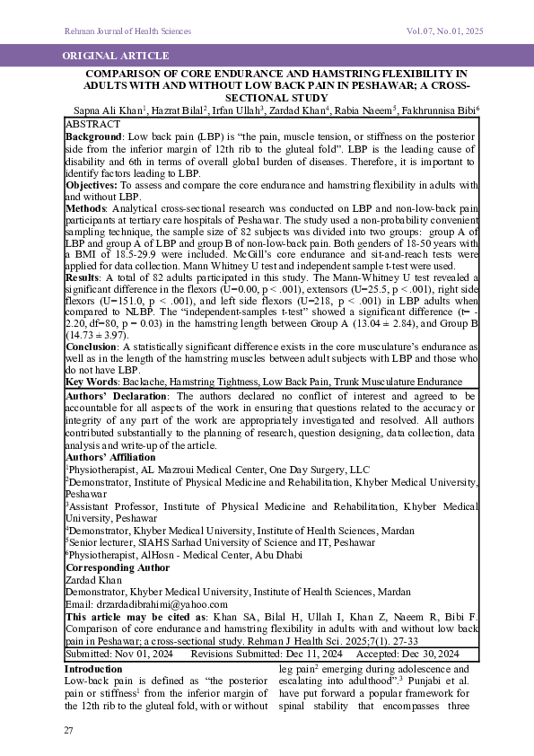 (PDF) COMPARISON OF CORE ENDURANCE AND HAMSTRING FLEXIBILITY IN ADULTS ...