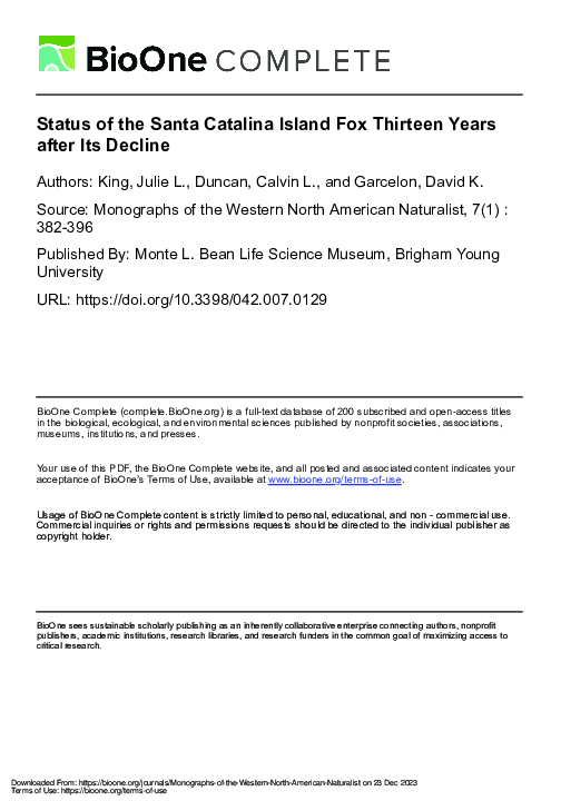 (PDF) Status of the Santa Catalina Island Fox Thirteen Years after Its ...