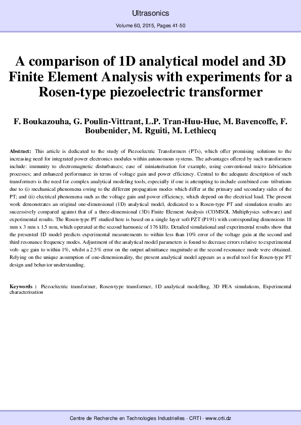 (PDF) A comparison of 1D analytical model and 3D Finite Element ...