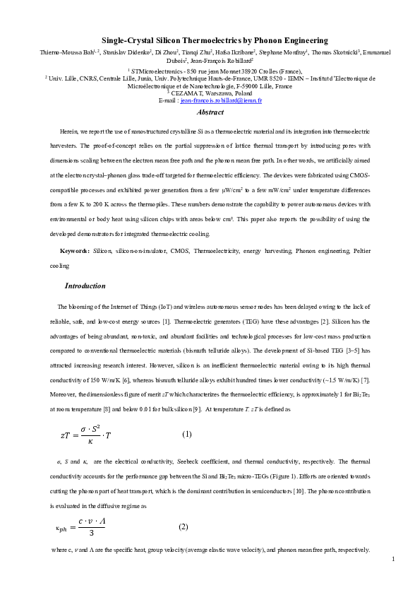(PDF) Single-Crystal Silicon Thermoelectrics by Phonon Engineering