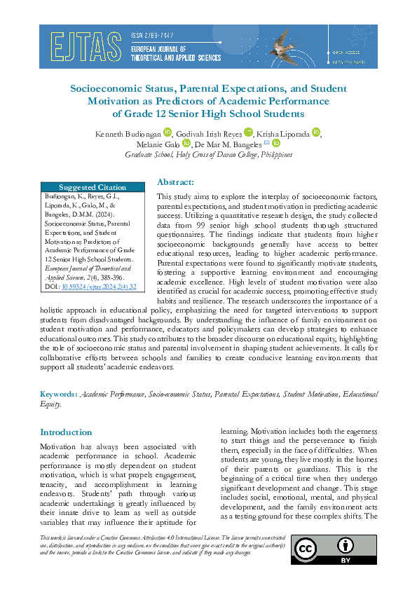 (PDF) Socioeconomic Status, Parental Expectations, and Student ...