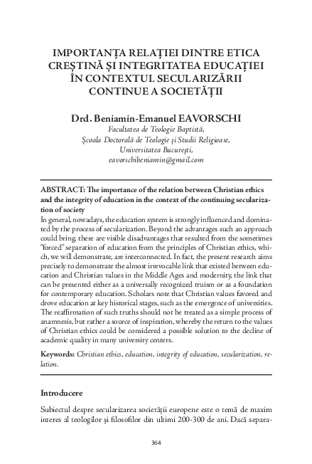(PDF) IMPORTANȚA RELAȚIEI DINTRE ETICA CREȘTINĂ ȘI INTEGRITATEA ...
