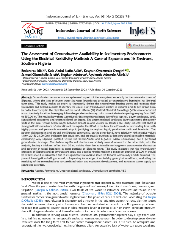 (PDF) The Assessment of Groundwater Availability in Sedimentary ...
