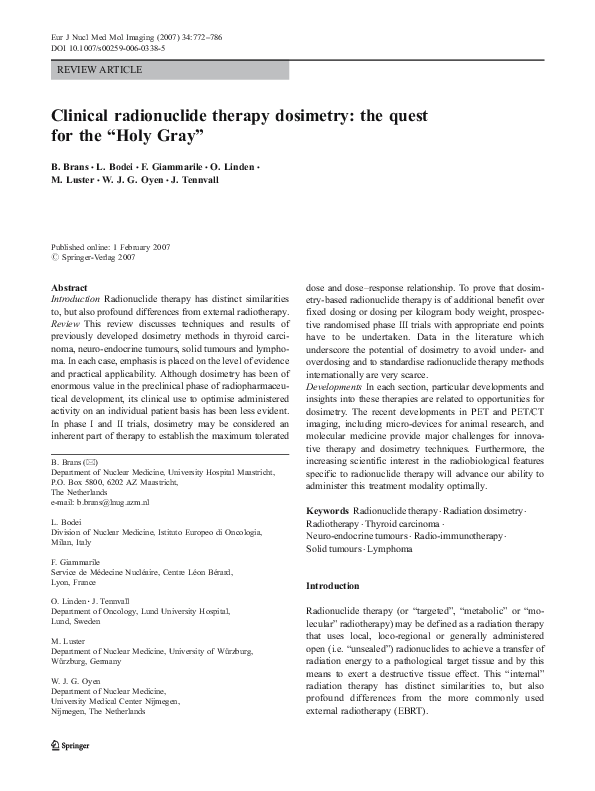 (PDF) Clinical radionuclide therapy dosimetry: the quest for the “Holy ...