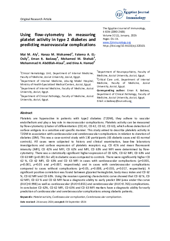 (PDF) Using flow-cytometry in measuring platelet activity in type 2 ...