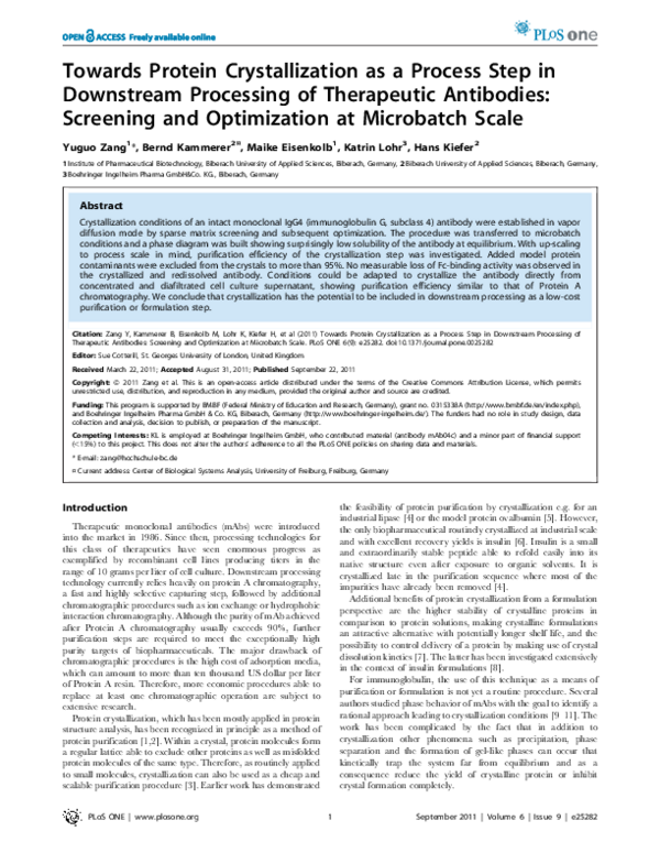 (PDF) Towards Protein Crystallization as a Process Step in Downstream ...