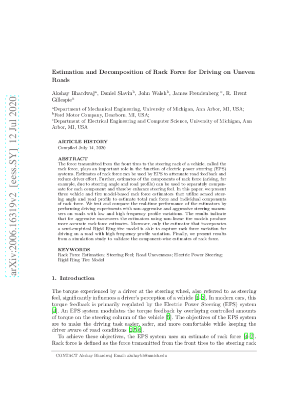 (PDF) Estimation and Decomposition of Rack Force for Driving on Uneven ...