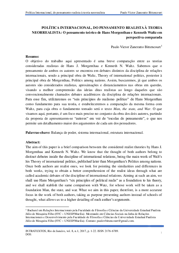 (PDF) Política internacional, do pensamento realista à teoria ...