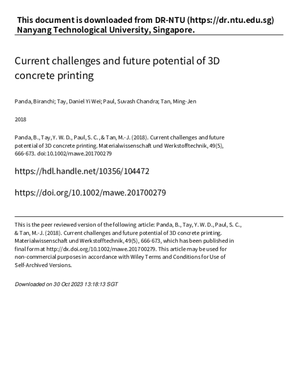 (PDF) Current challenges and future potential of 3D concrete printing
