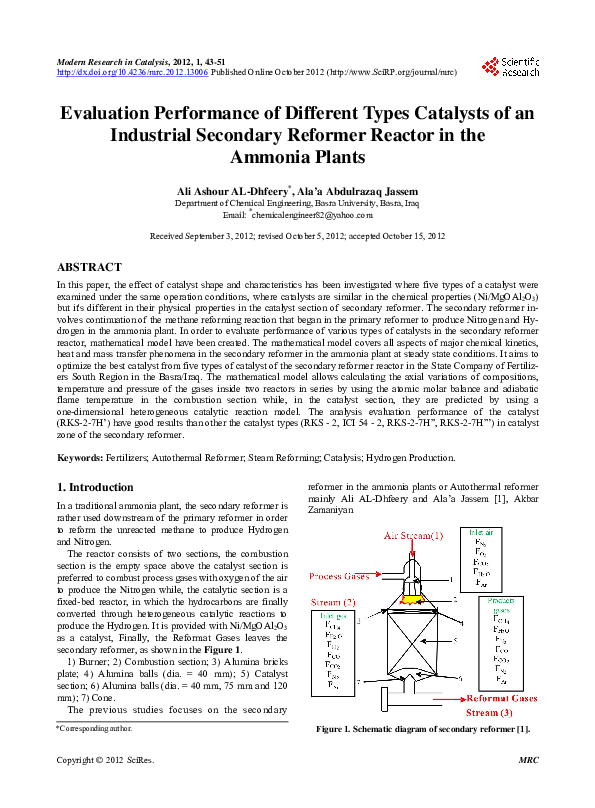 (PDF) Evaluation Performance of Different Types Catalysts of an ...