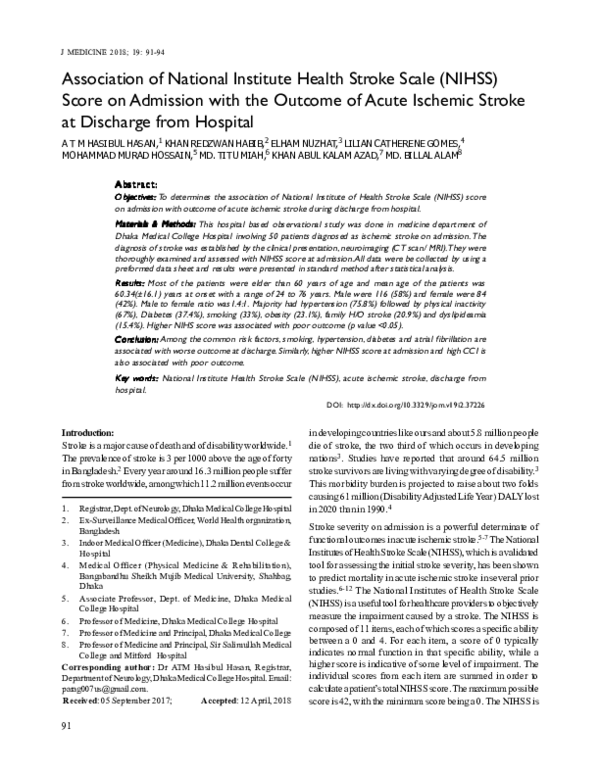 (PDF) Association of National Institute Health Stroke Scale (NIHSS ...