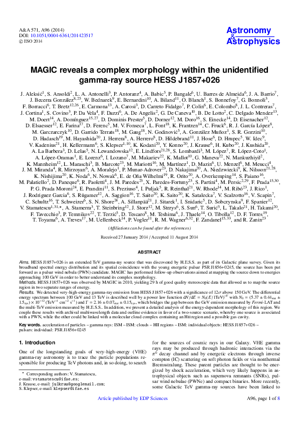 (PDF) MAGIC reveals a complex morphology within the unidentified gamma ...