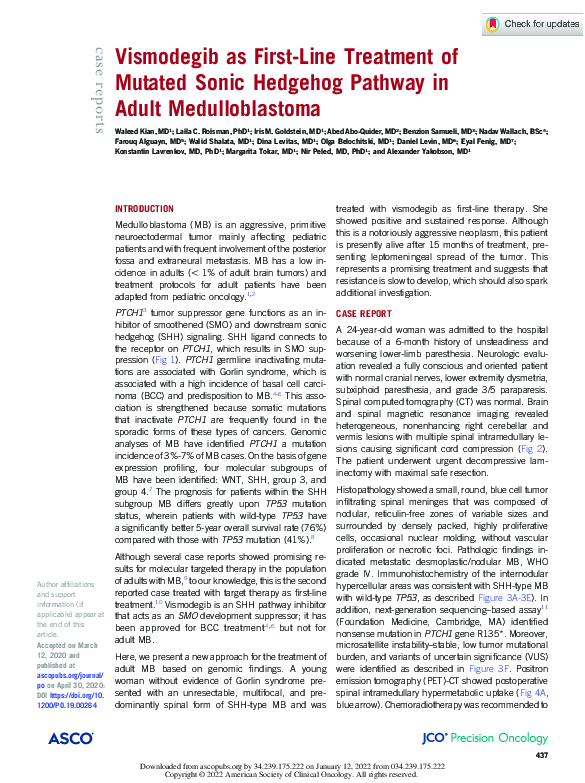 (PDF) Vismodegib as First-Line Treatment of Mutated Sonic Hedgehog ...