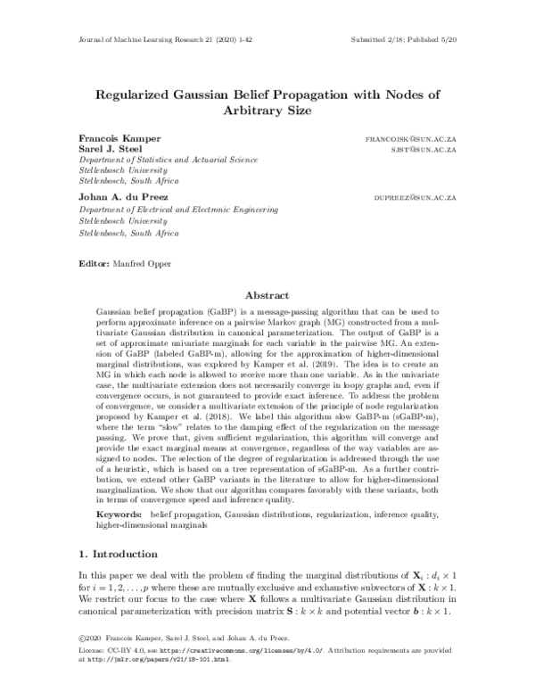 (PDF) Regularized Gaussian Belief Propagation with Nodes of Arbitrary Size