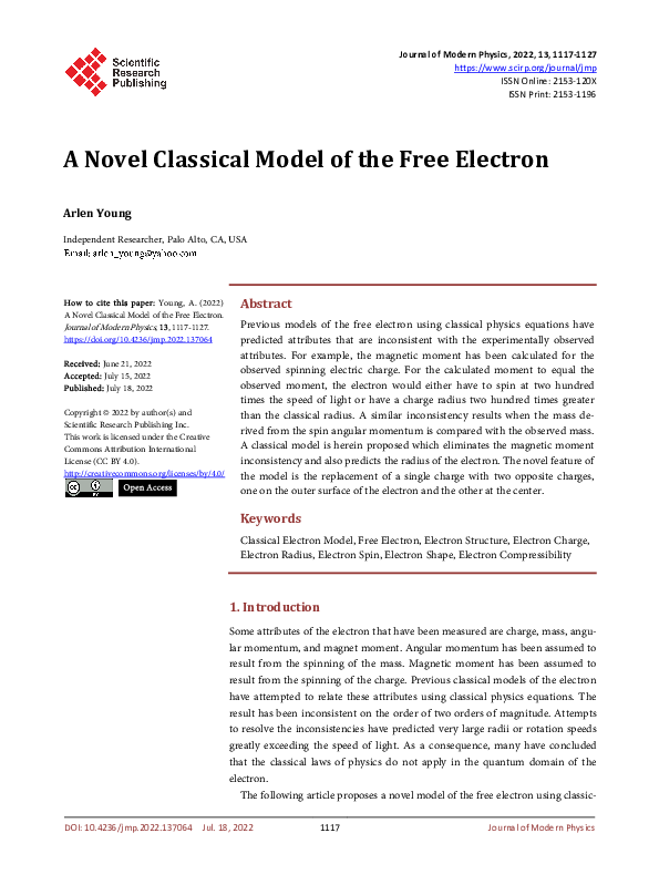 (PDF) A Novel Classical Model of the Free Electron
