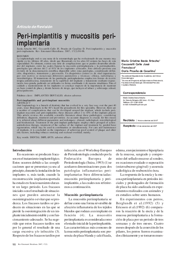 (PDF) Peri-implantitis y mucositis periimplantaria