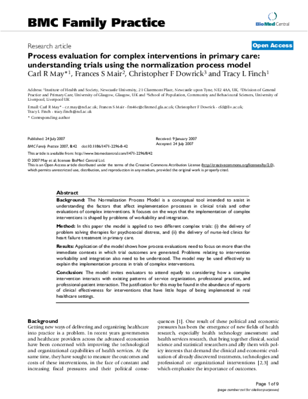 (PDF) Process evaluation for complex interventions in primary care ...