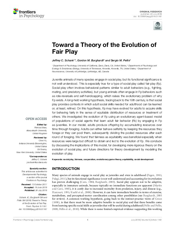 (PDF) Toward a Theory of the Evolution of Fair Play