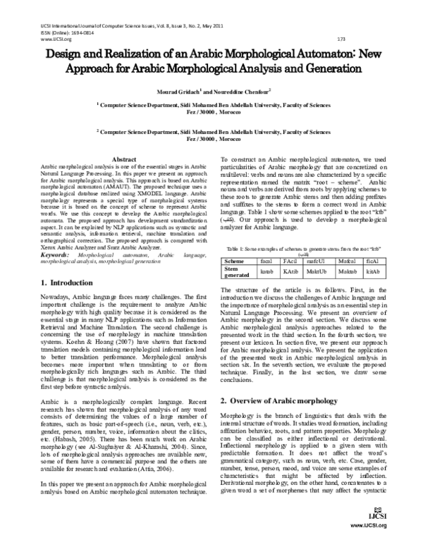 (PDF) Design and Realization of an Arabic Morphological Automaton: New ...