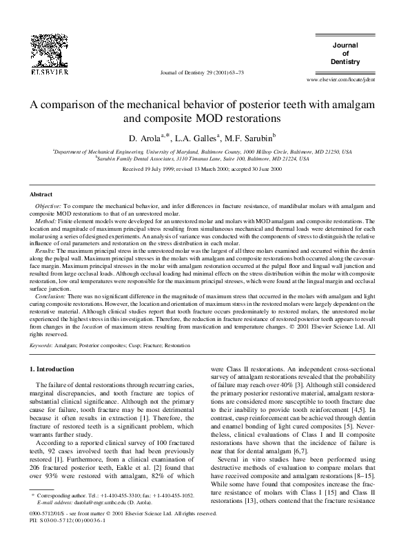 (PDF) A comparison of the mechanical behavior of posterior teeth with ...