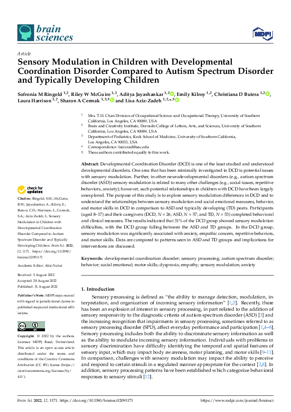(PDF) Sensory Modulation in Children with Developmental Coordination ...