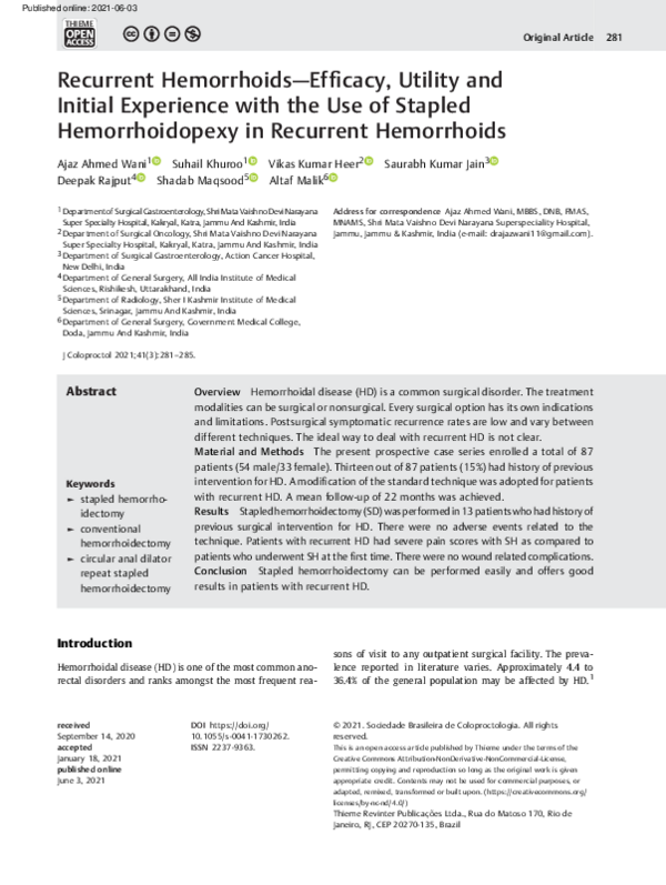 (PDF) Recurrent Hemorrhoids—Efficacy, Utility and Initial Experience ...