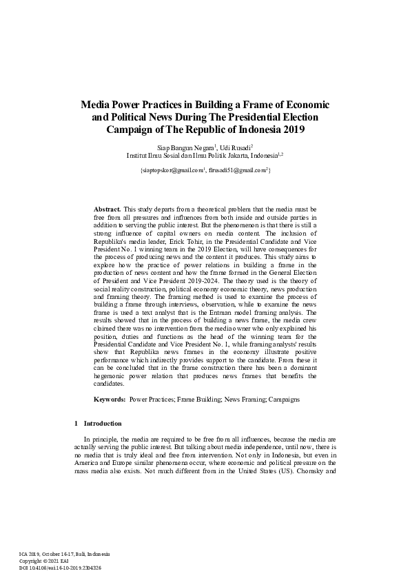 (PDF) Media Power Practices in Building a Frame of Economic and ...